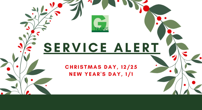 Service Alert: Holidays 12/25 & 1/1